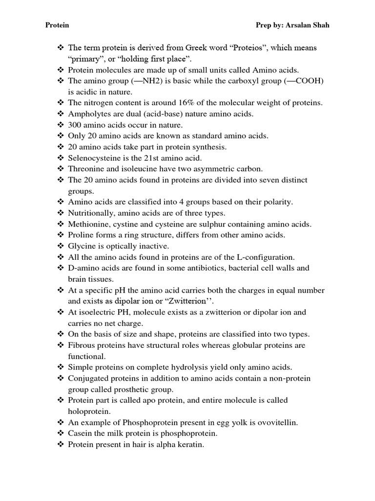 Protein Imp Points | PDF | Amino Acid | Proteins