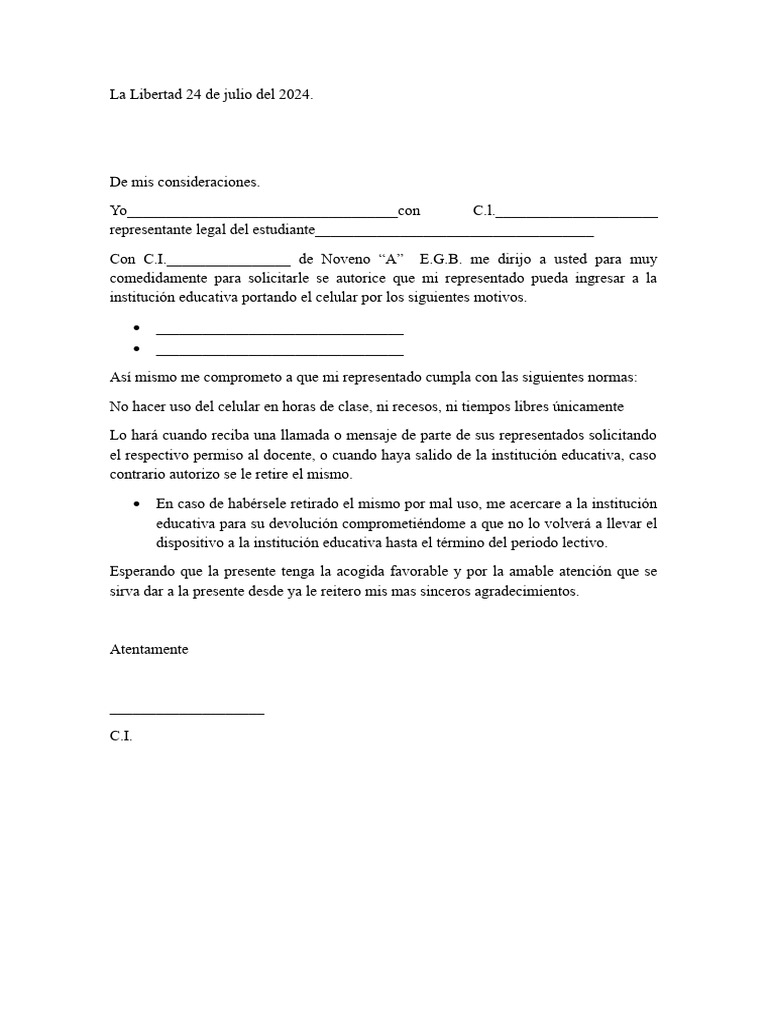 Solicitud de Uso de Celular en Escuela | PDF