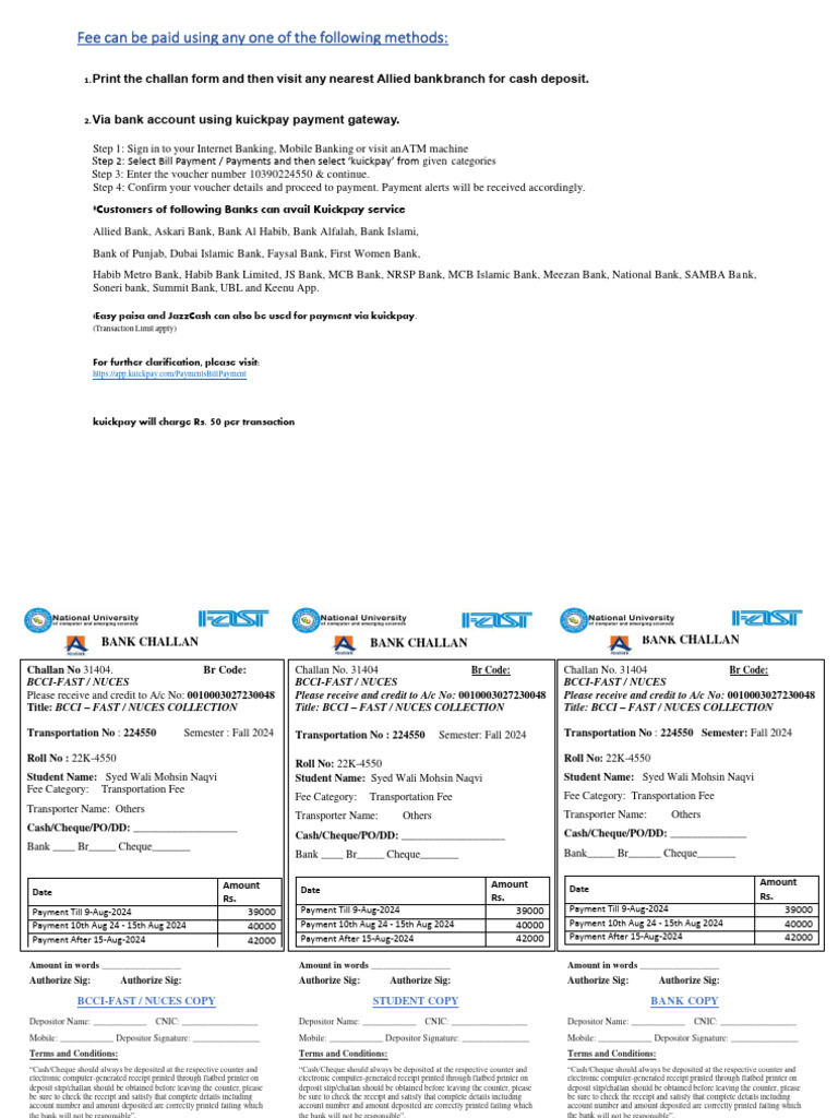 Student Fee Payment Guide | PDF | Deposit Account | Cheque