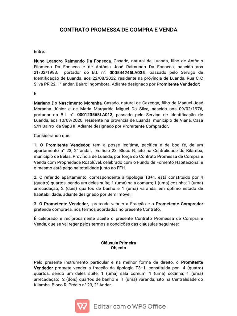 Contrato Promessa de Compra e Venda(2) | PDF | Lei das Obrigações | Justiça