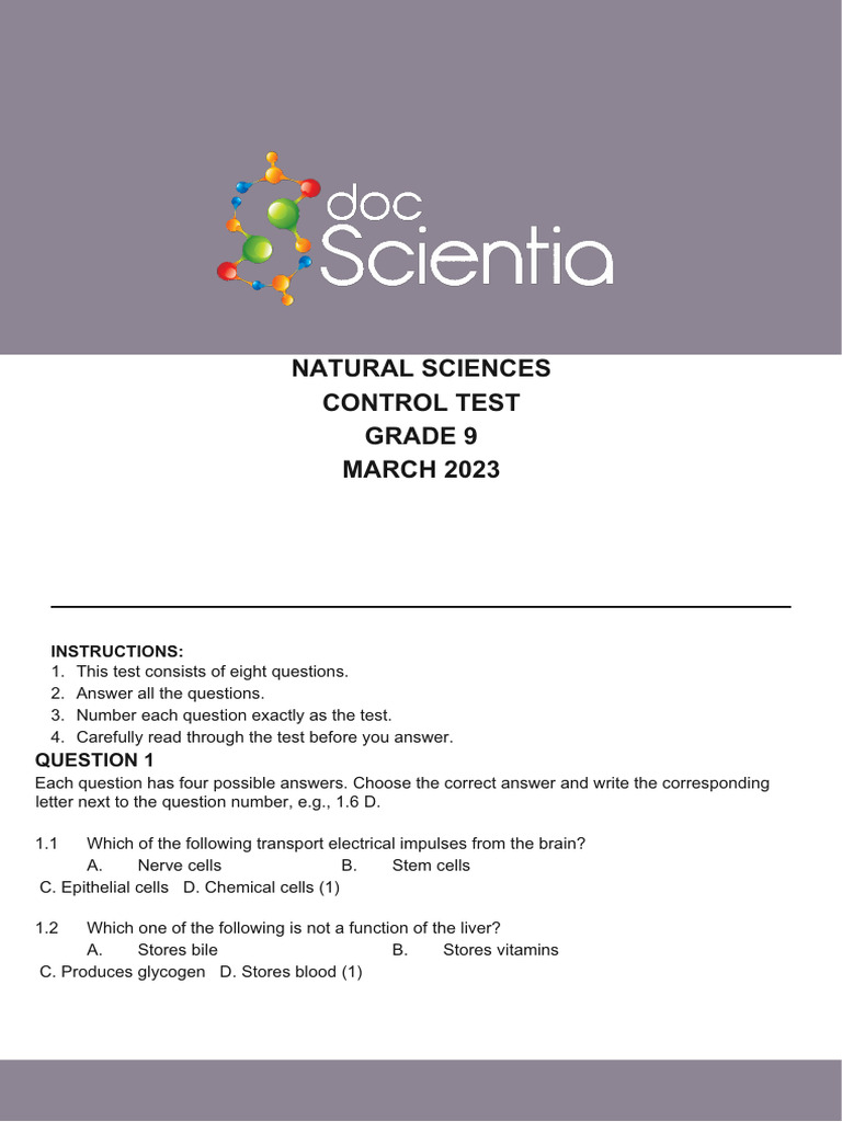 Gr. 9 Natural Sciences Paper Test and Memo 2023 PDF | PDF | Lung ...