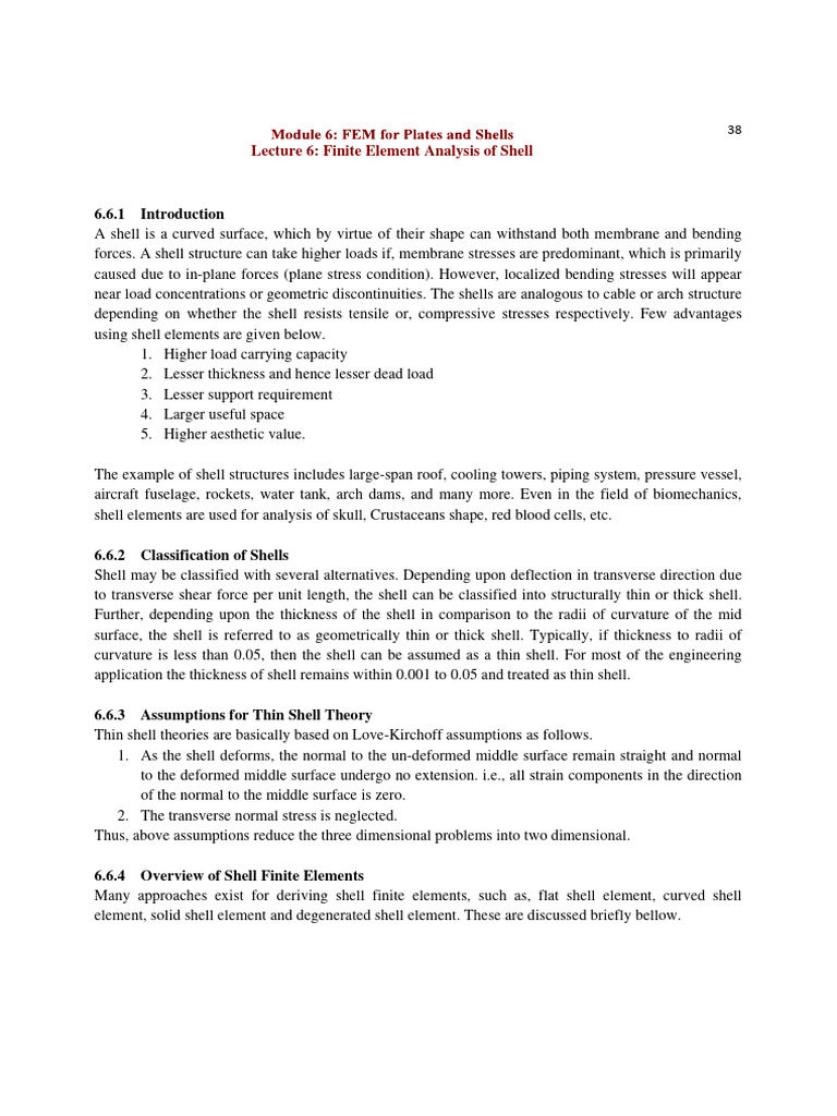 Finite Element Plates and Shells | PDF | Stress (Mechanics) | Bending