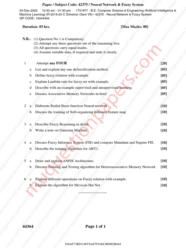 Neural Networks & Fuzzy Systems Exam Guide | PDF | Artificial Intelligence | Intelligence (AI ...