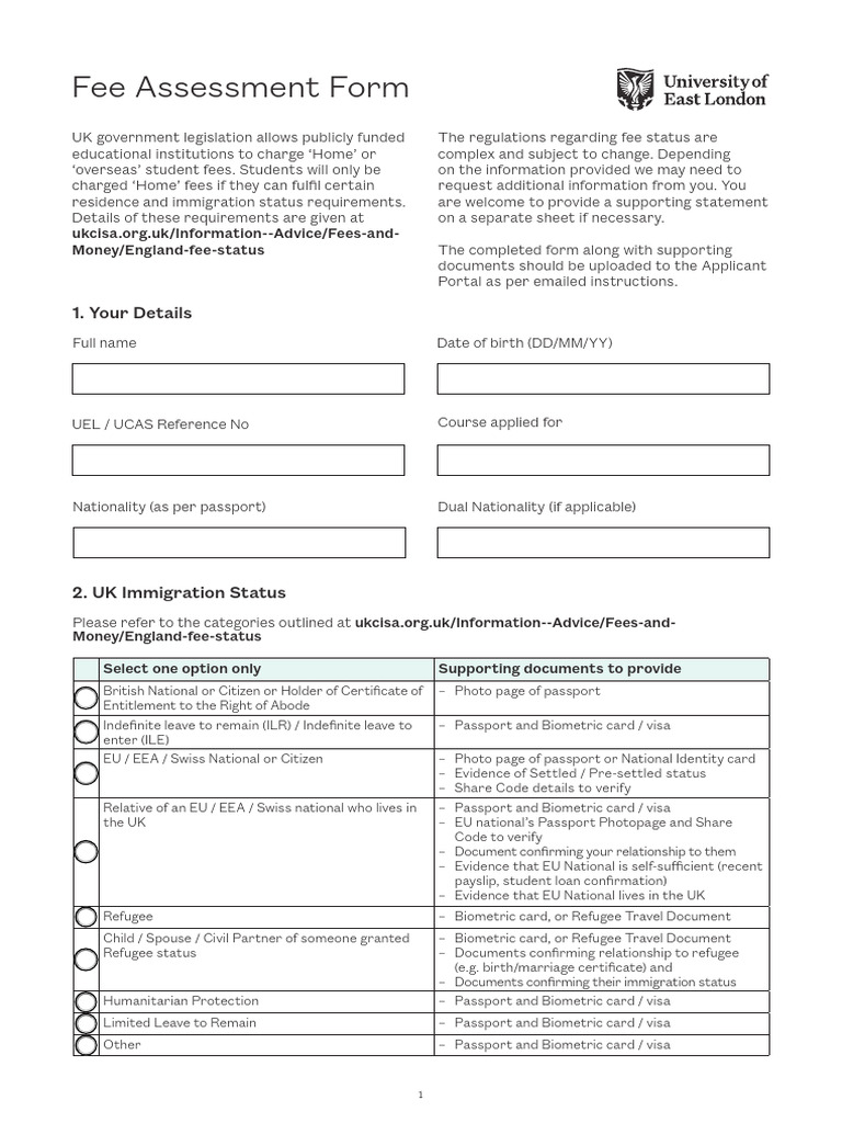 Fee Assessment Form - Editable 1 | PDF | Passport | Government And ...