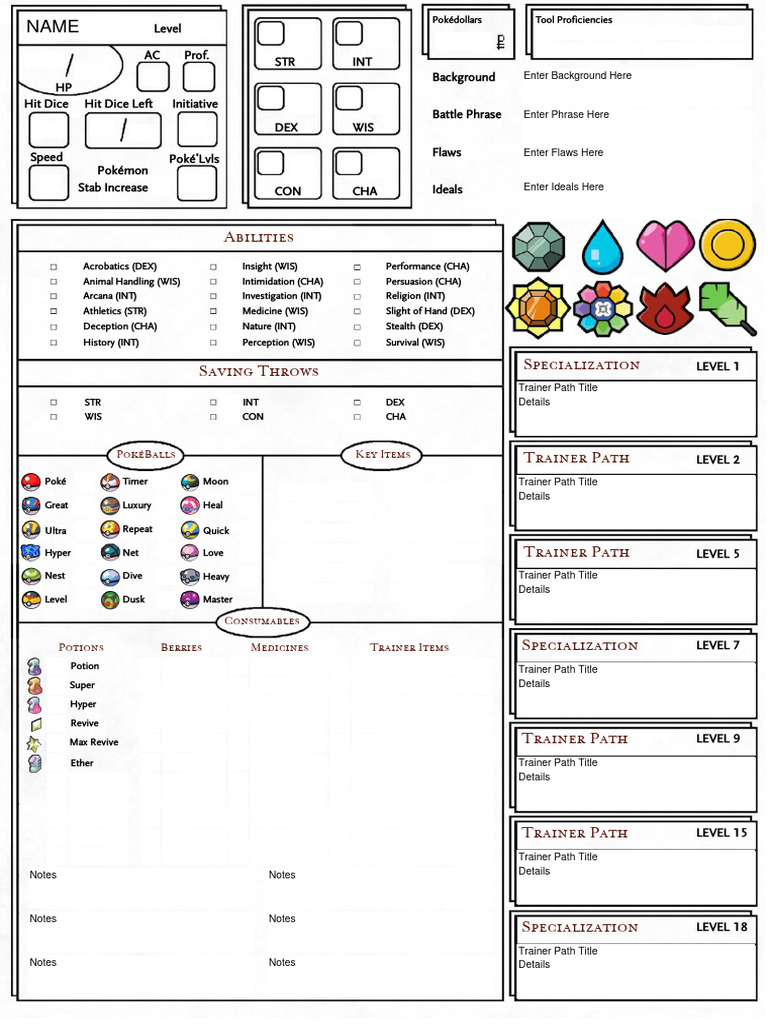 Trainer Sheet Full | PDF | Role Playing Games