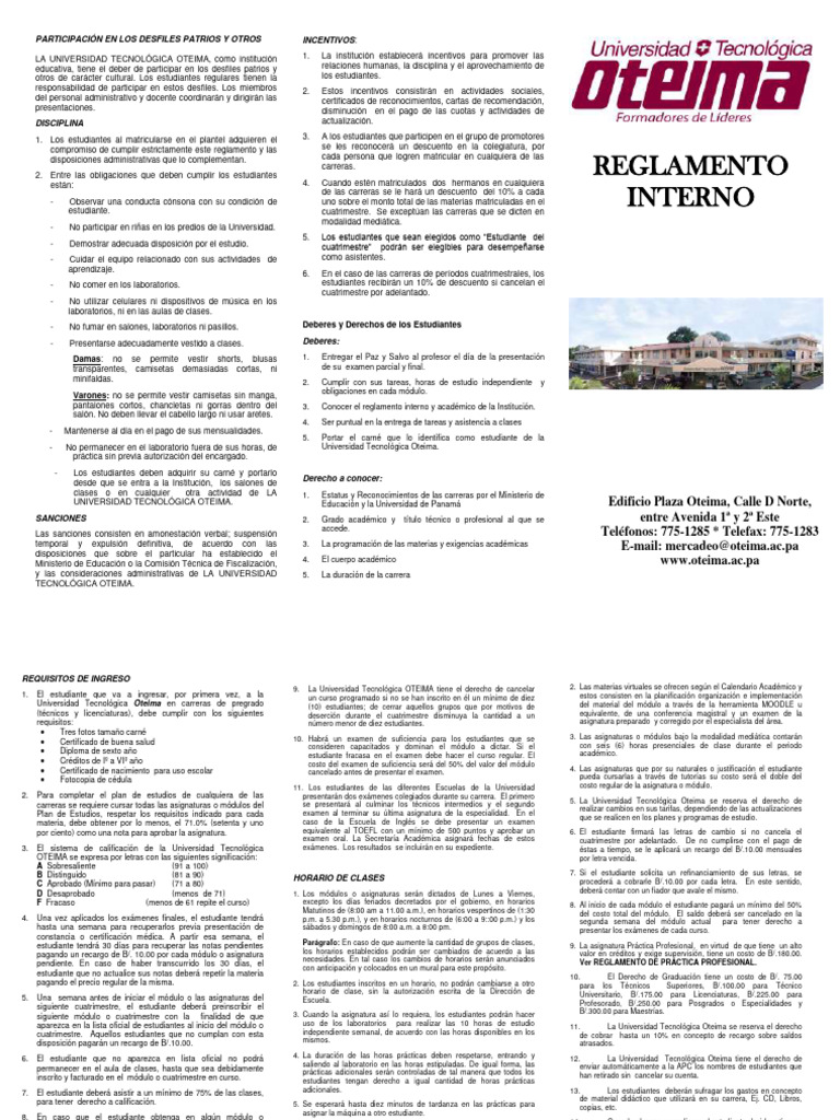 Normas y Deberes en OTEIMA | PDF