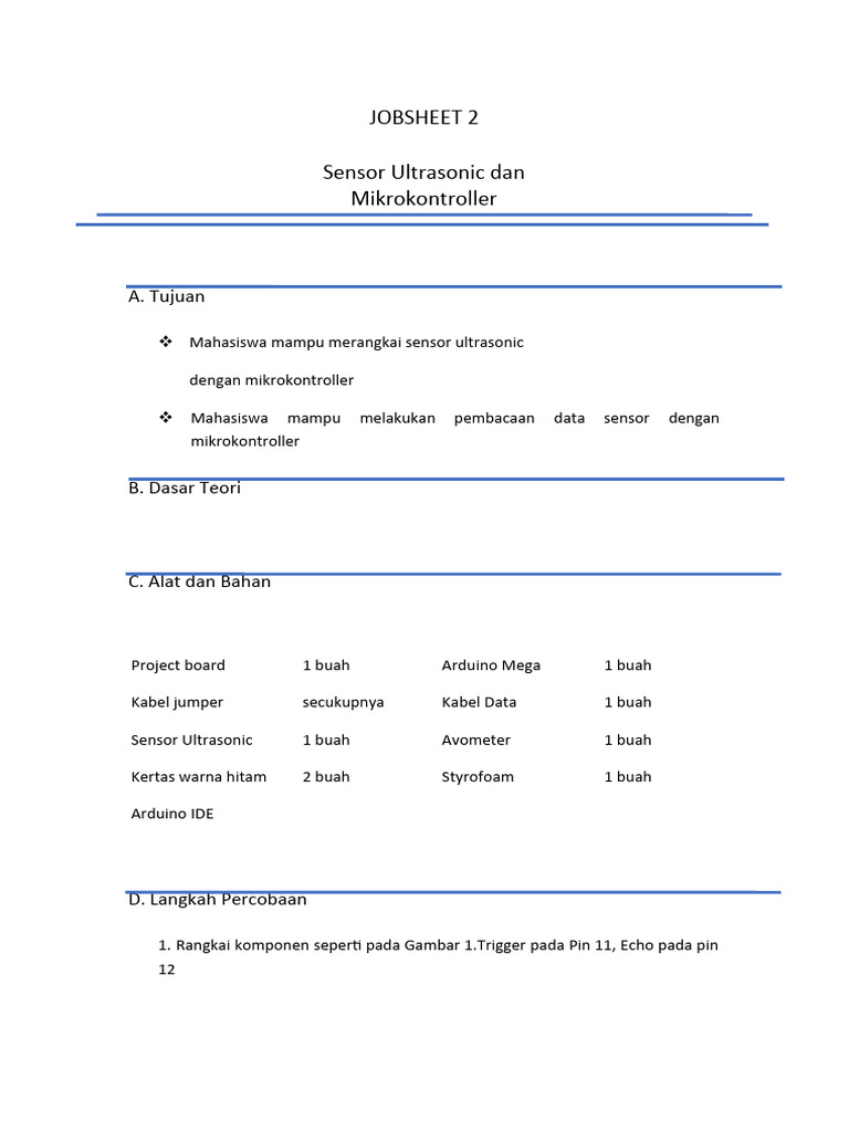 LAB ELKA 2 Jobsheet 2 Sensor Ultrasonic Dan Mikrokontroller | PDF ...