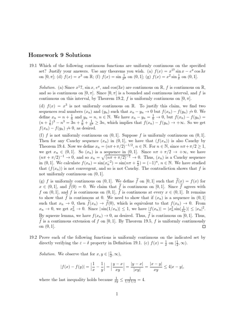HW9 Solution | PDF | Continuous Function | Sequence