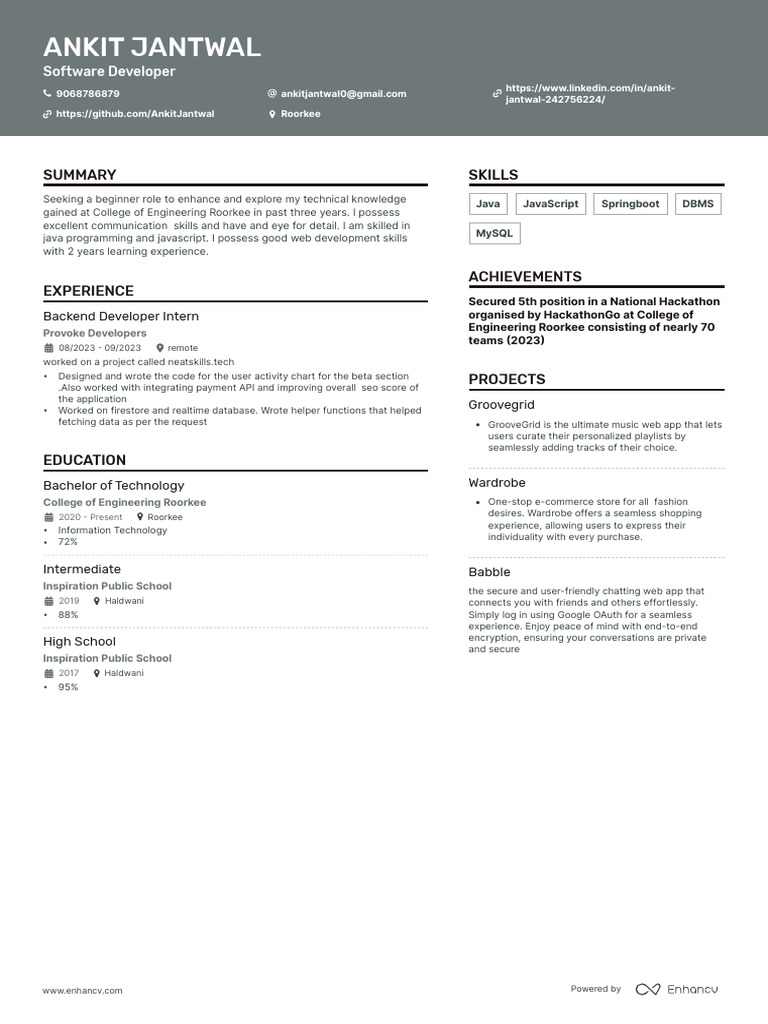 Ankit Jantwal Resume | PDF | Web Development | Computing
