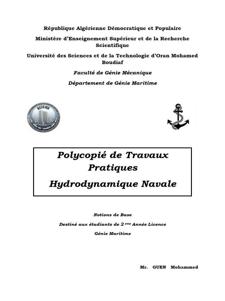 Notions d'Hydrodynamique Navale en Génie Maritime | PDF | Friction ...