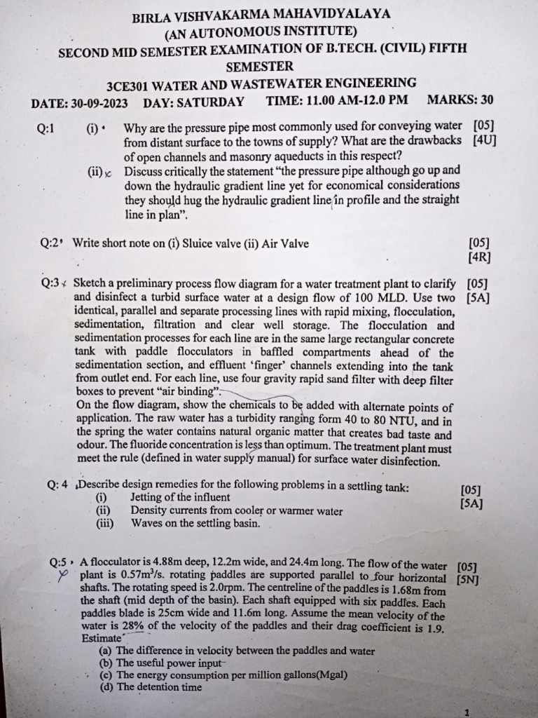 2nd Midsem Privious Year Question Paper | PDF | Gases | Hydraulic ...