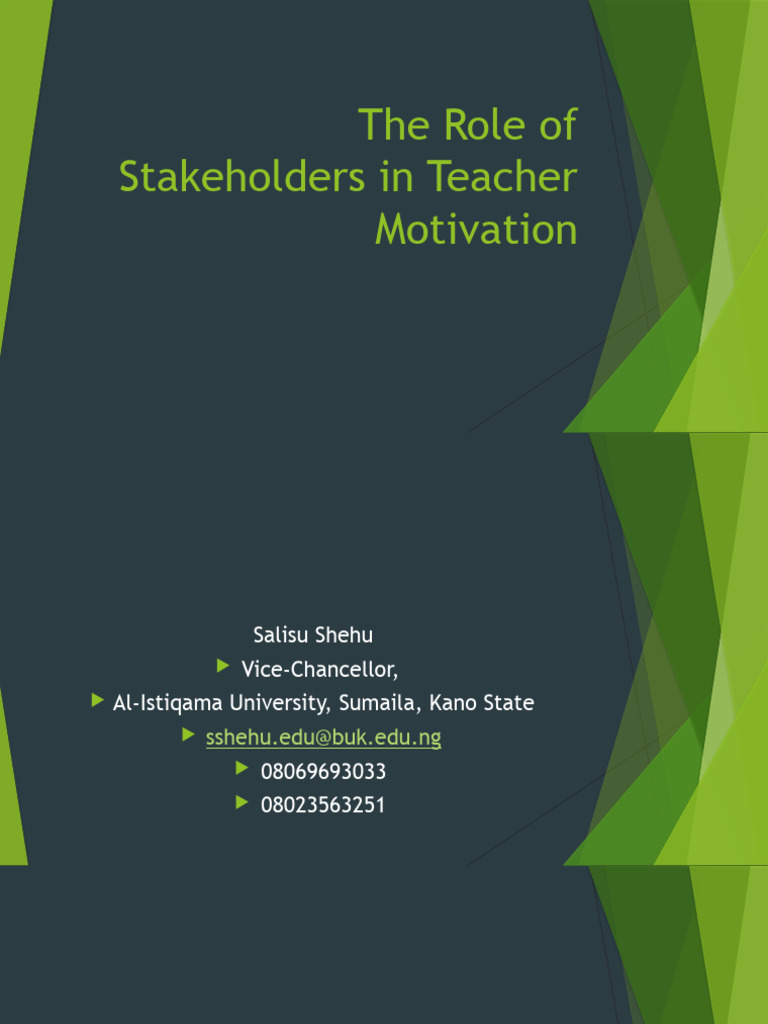 The Role of Stakeholders in Teacher Motivation | PDF | Motivation ...