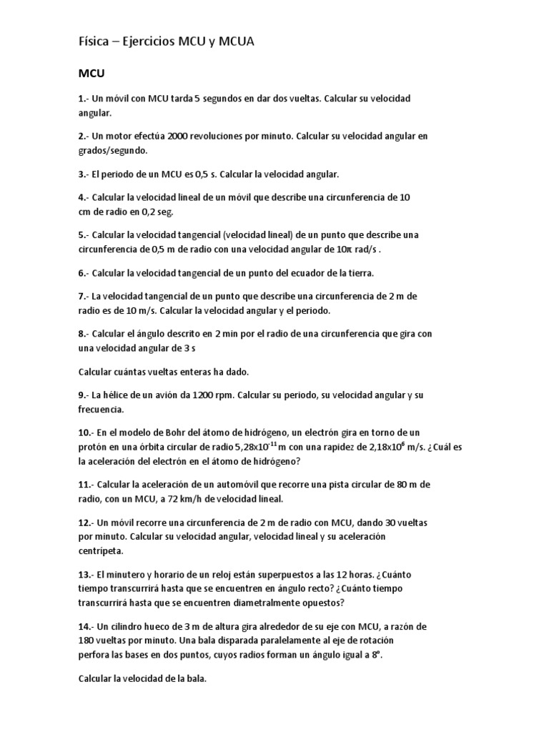 Ejercicios Resueltos de MCU y MCUA | PDF | Aceleración | Velocidad