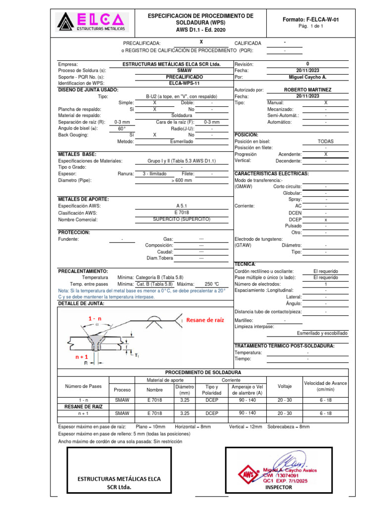ELCA-WPS-11 Tope SMAW | PDF | Soldadura | Construcción