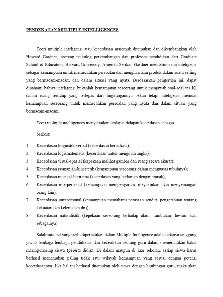 Pendekatan Multiple Intelligences | PDF