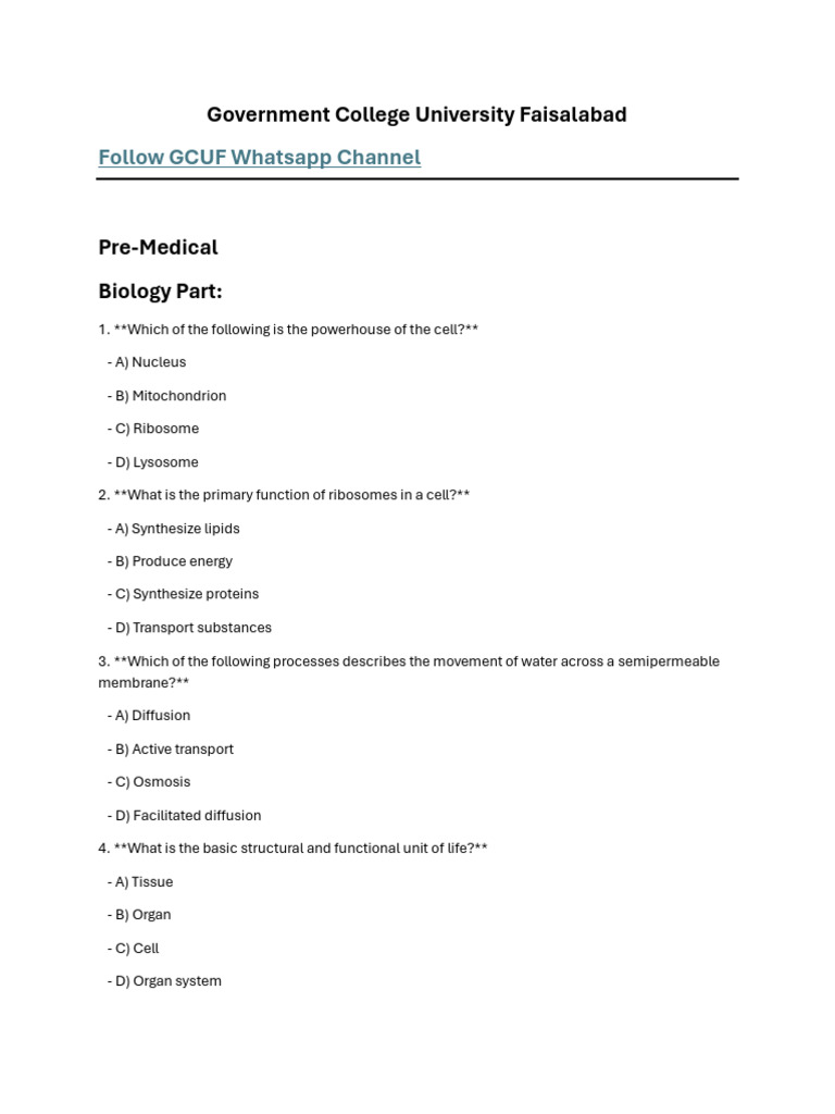 Pre-Medical GCUF Sample Test | PDF | Pakistan | Acid