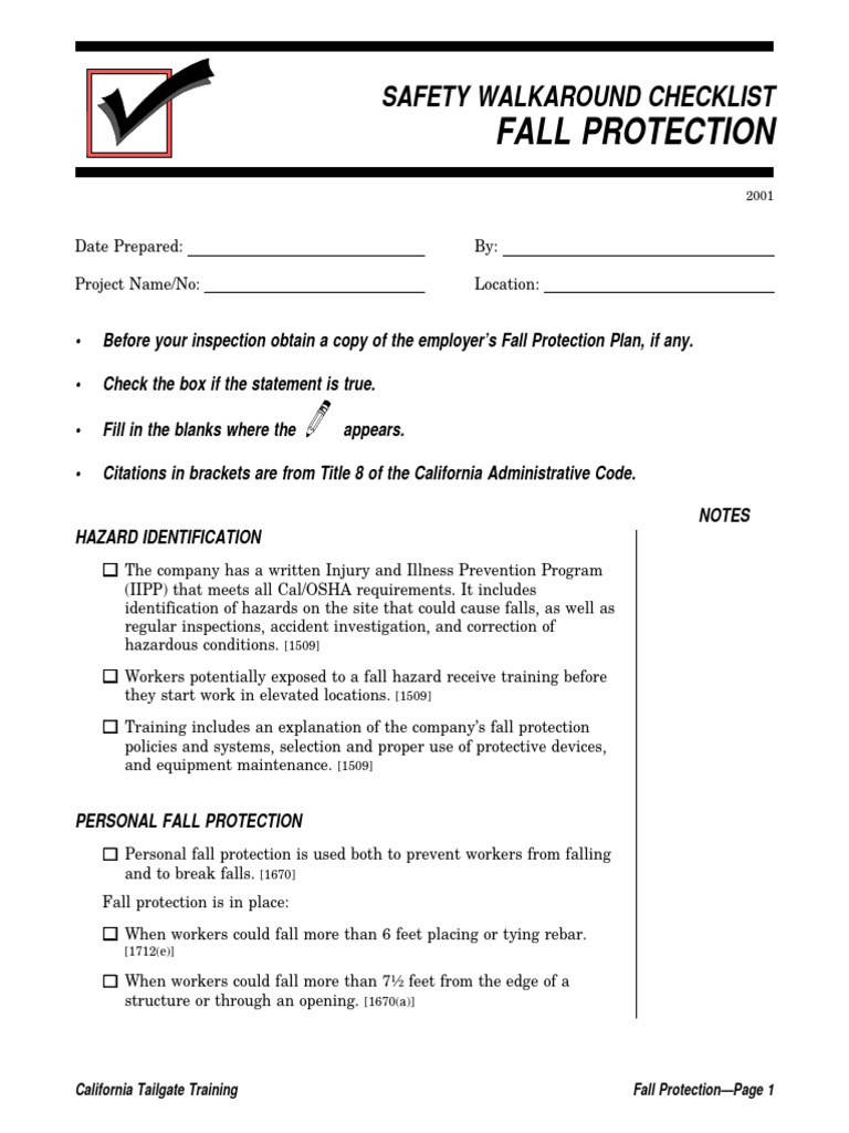 SAFETY Checklist Fall Protection | PDF | Safety | Occupational Safety ...