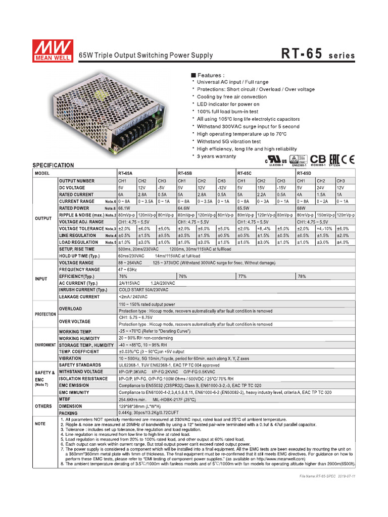 RT 65 Meanwell Datasheet | PDF