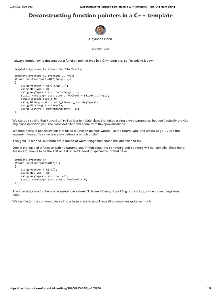 Deconstructing Function Pointers in A C++ Template. Raymond Chen | PDF