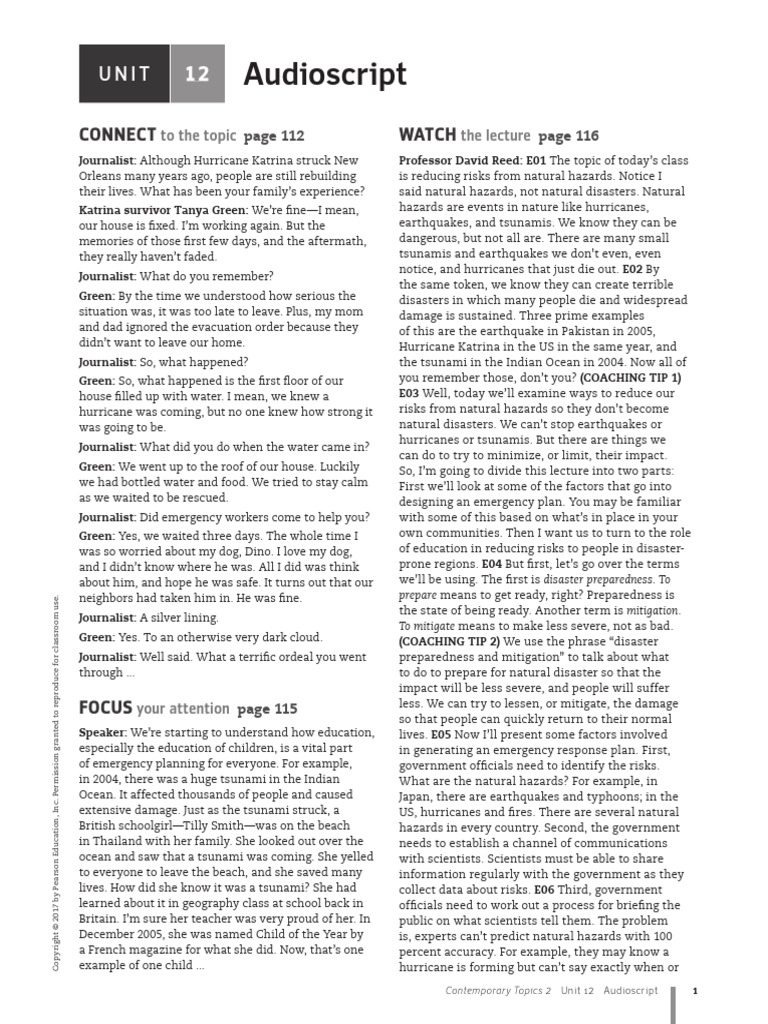 Cont TP Lvl2 0808 U12 SB Audio | PDF | Emergency Management | Natural Disasters