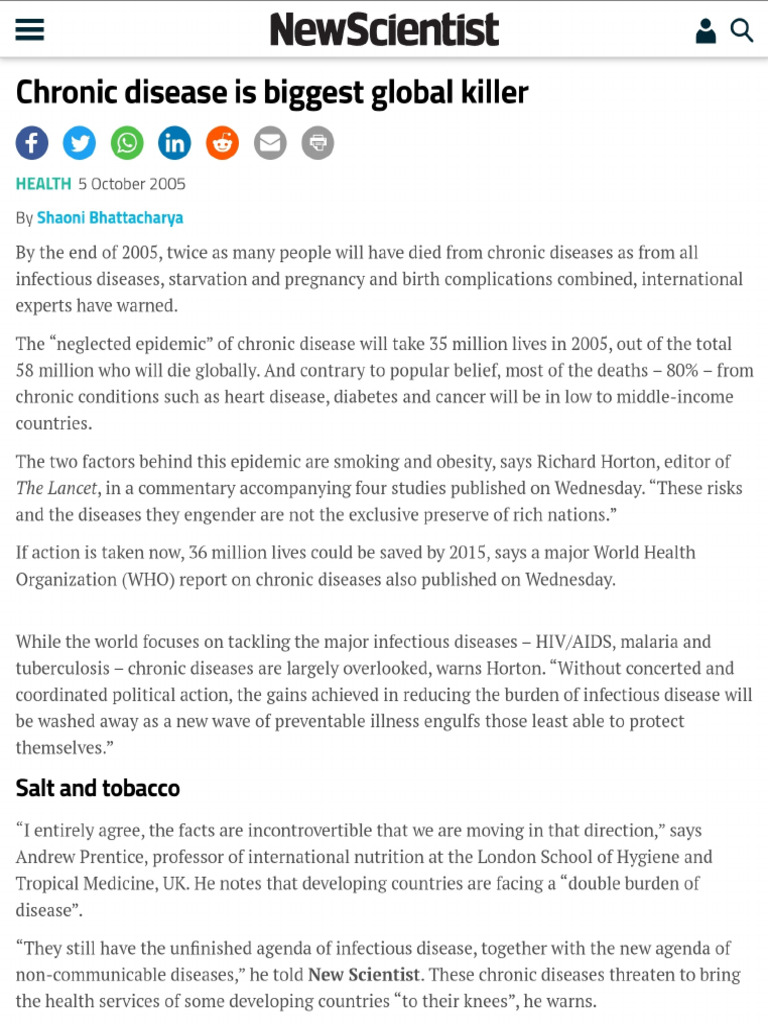 Chronic Disease Is Biggest Global Killer | PDF