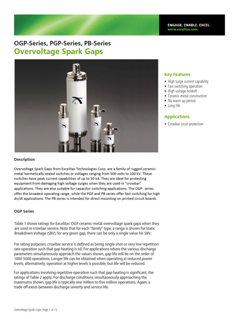 Overvoltage Spark Gaps Overview | PDF | Electrical Breakdown | Voltage