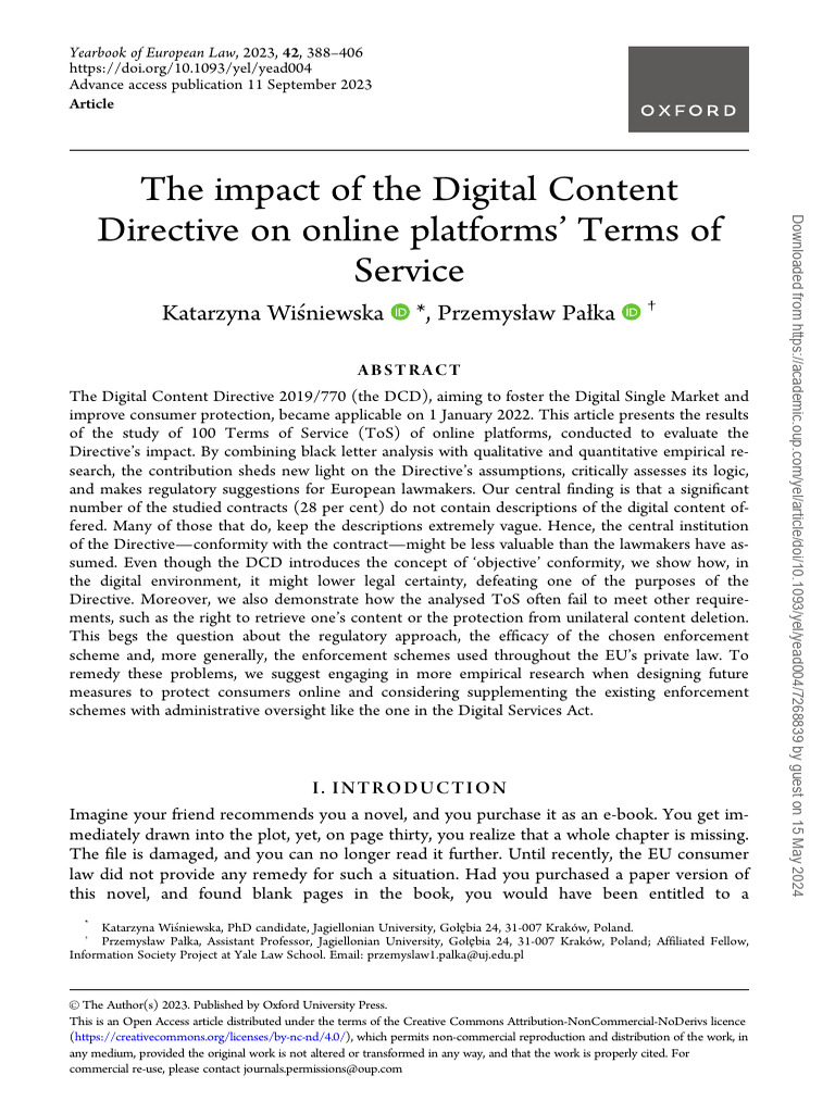 The Impact of The Digital Content Directive On Online Platforms' Terms ...