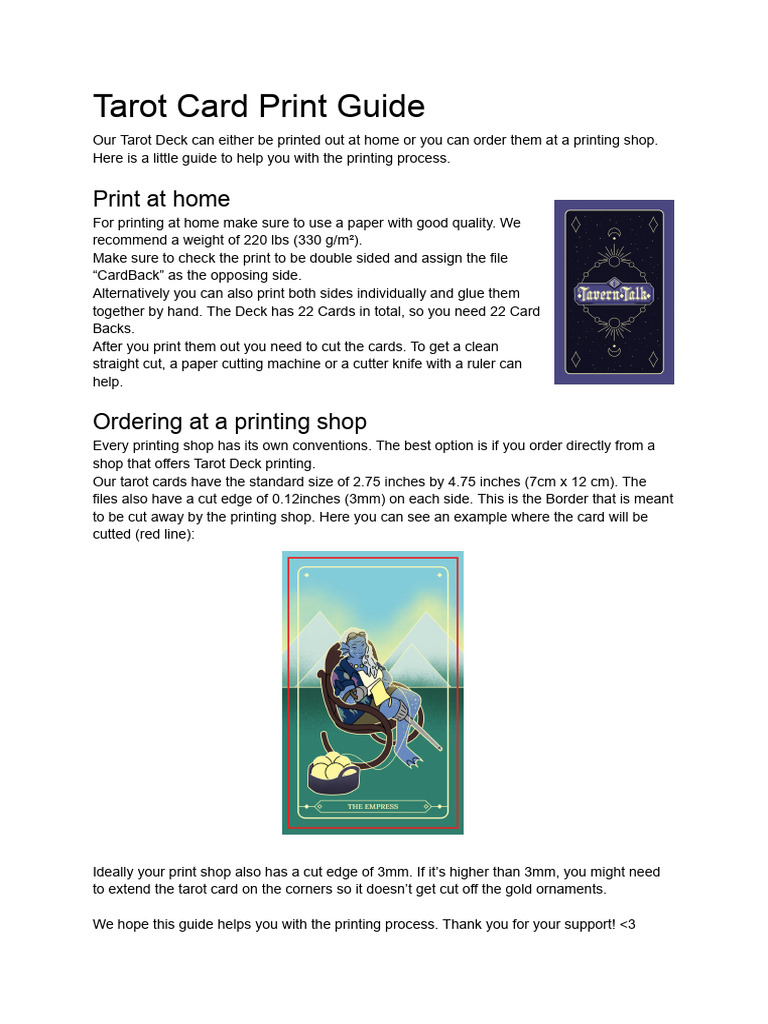 Tarot Card Print Guide | PDF