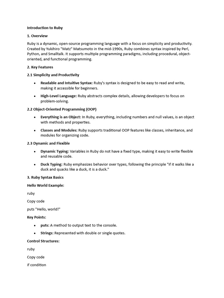 Intro To Ruby Pdf Ruby Programming Language Object Oriented Programming 6096
