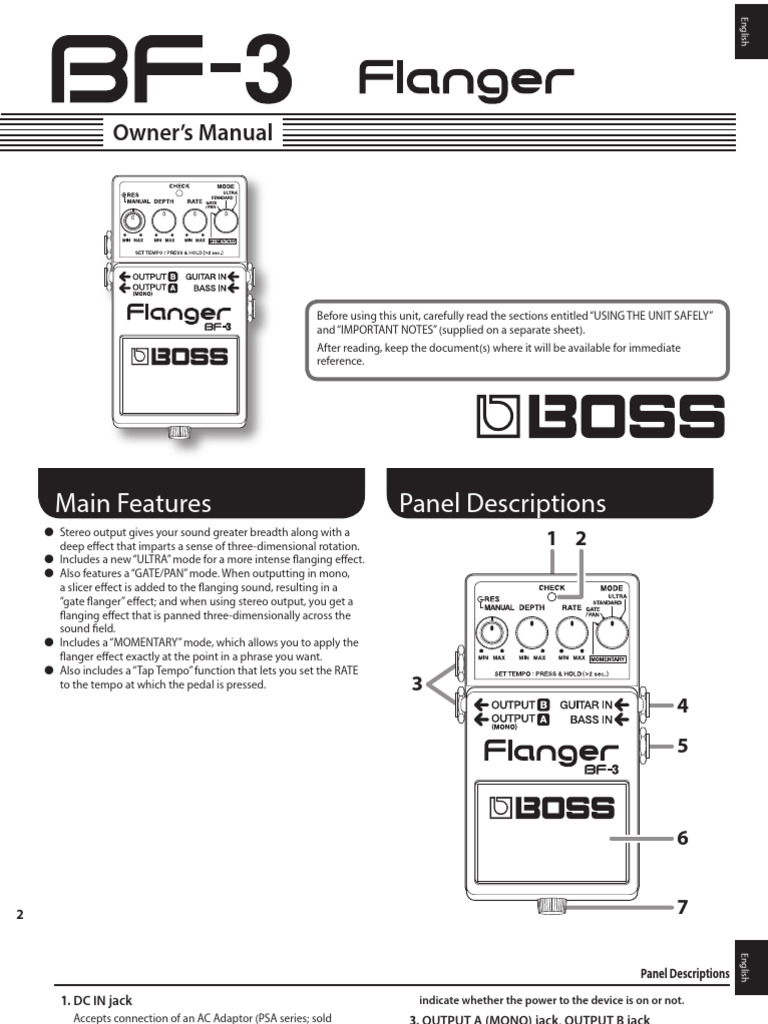 Boss Flanger Manual | PDF | Amplifier | Power Supply