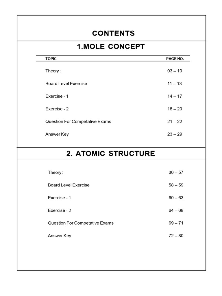1.mole Concept: Topic Page No | PDF | Mole (Unit) | Molecules