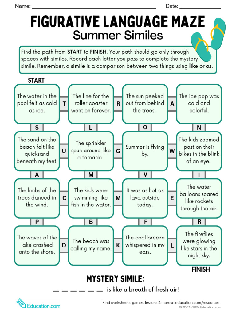 Figurative Language Maze Summer Similes | PDF | Earth Sciences