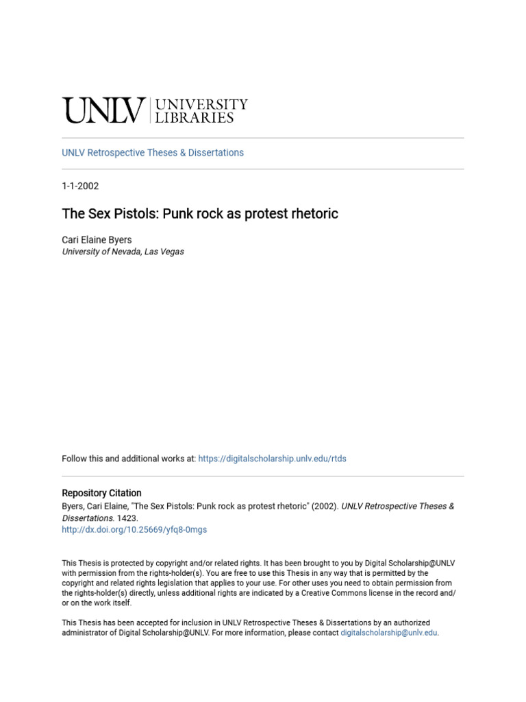 The Sex Pistols Punk Rock As Protest Rhetoric Pdf