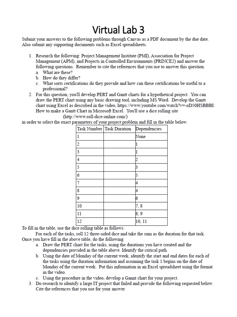 Virtual Lab 3 | PDF | Microsoft Excel | Project Management