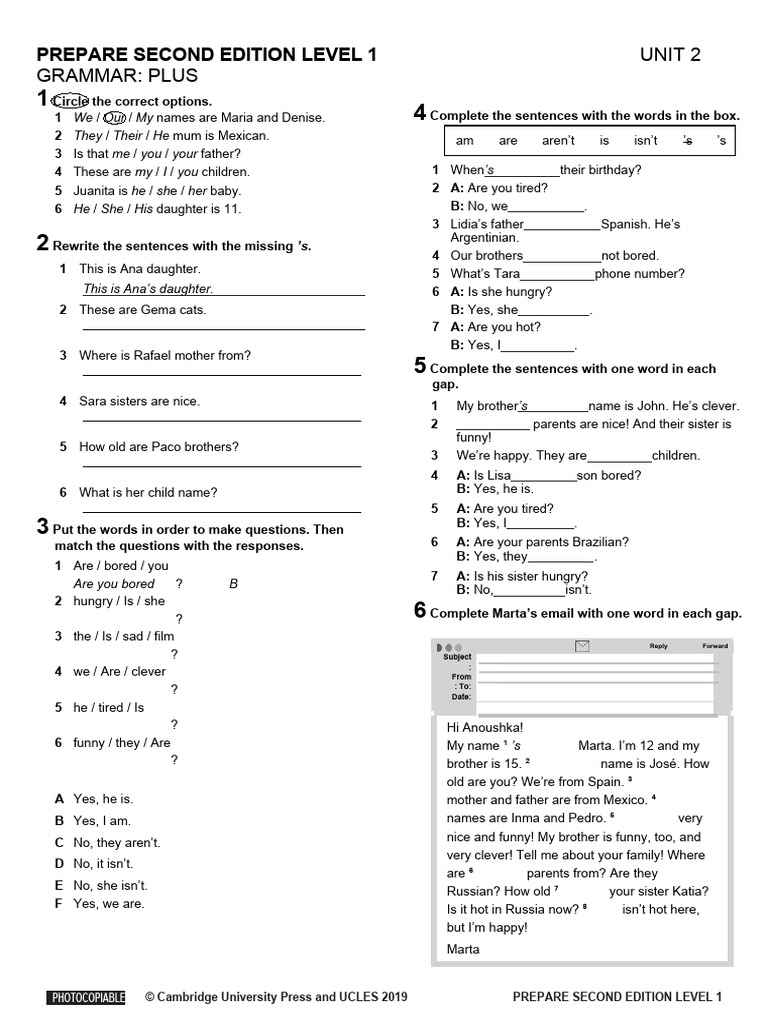 PREPARE 1 Grammar Plus Unit 02 | PDF | Childhood | Family