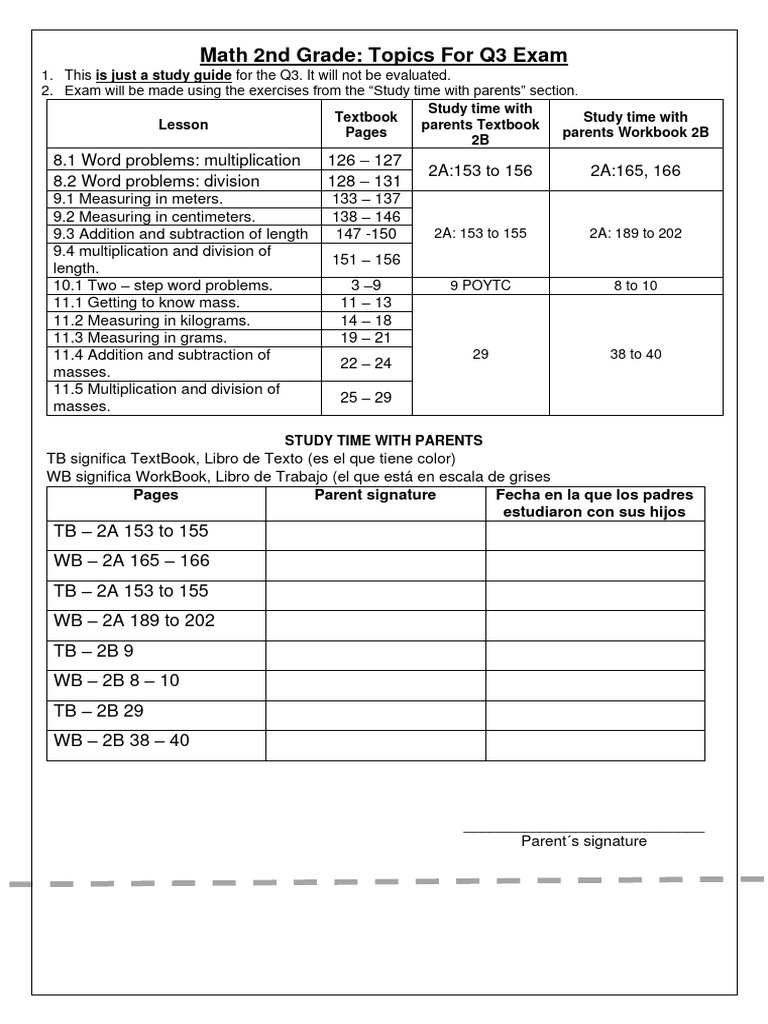 Math 2nd Grade Temario Q3 Sample Exam A 1 1 | PDF | Home & Garden