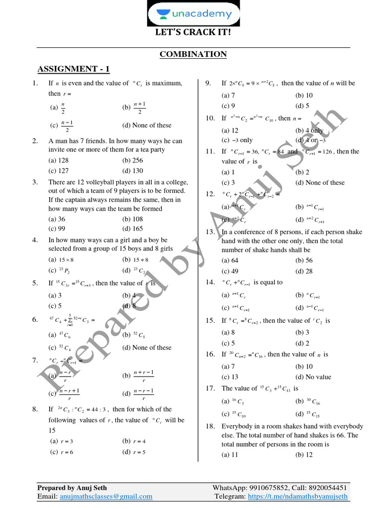 Combination Assignment Questions and Answers | PDF