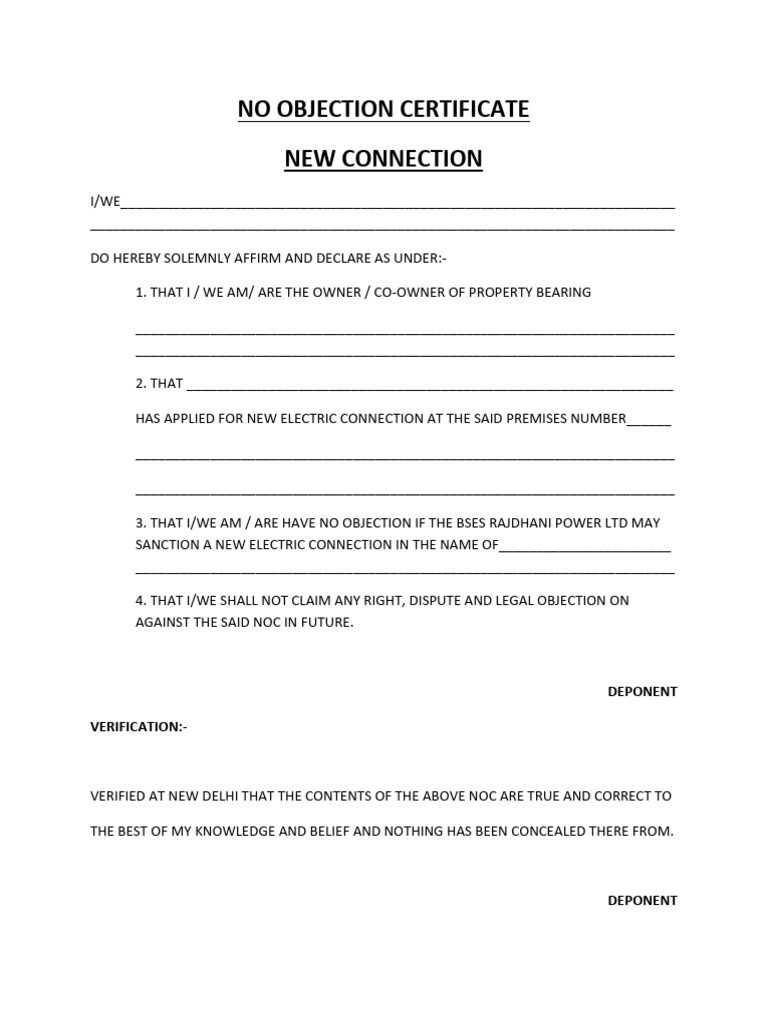NOC NEW CONNECTION Single Applicant Joint Owner | PDF