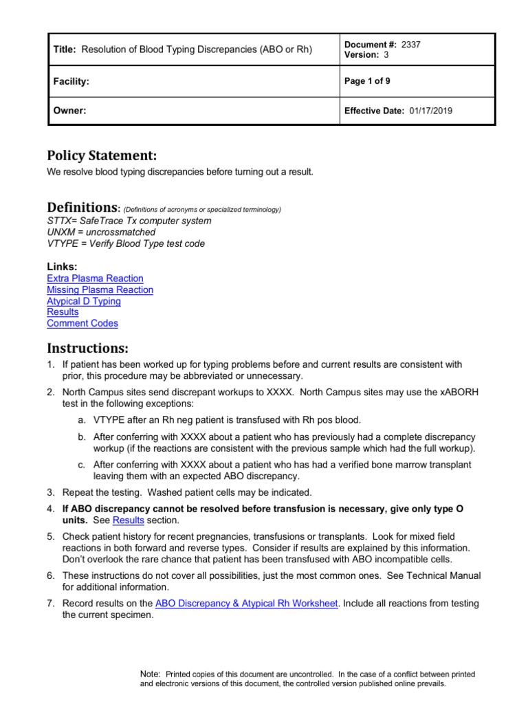 Blood Typing Discrepancy Resolution Guide | PDF | Blood Type | Vertebrates