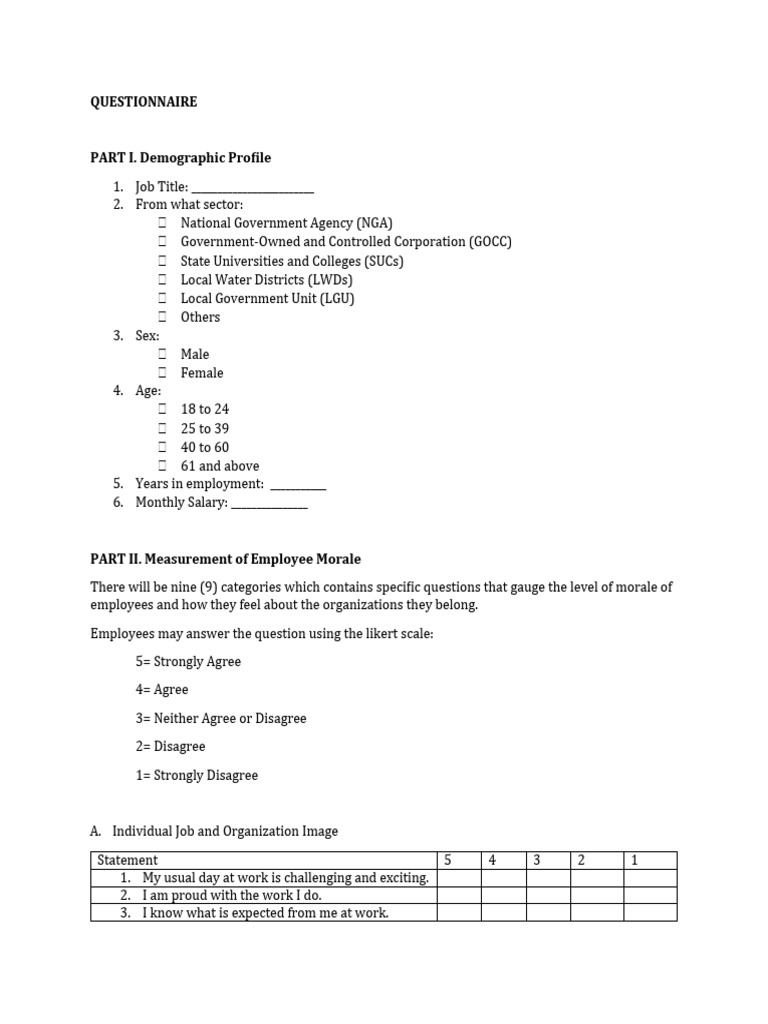 Employee Morale Assessment Questionnaire | PDF | Employment ...