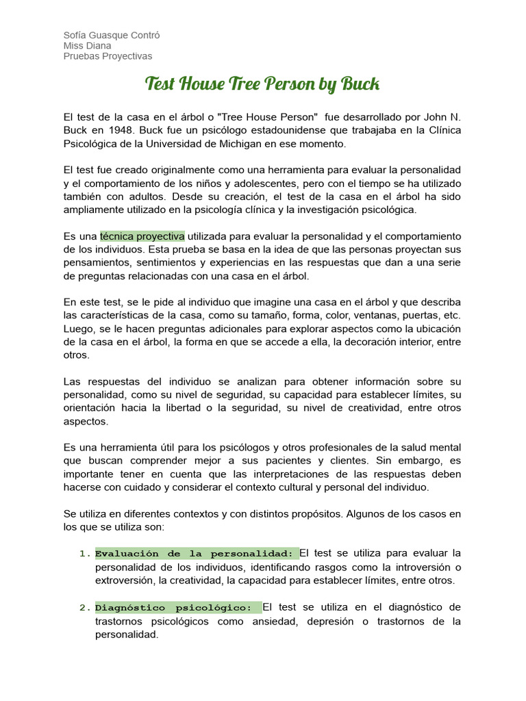 Test House Tree Person by Buck | PDF | Sicología | Creatividad