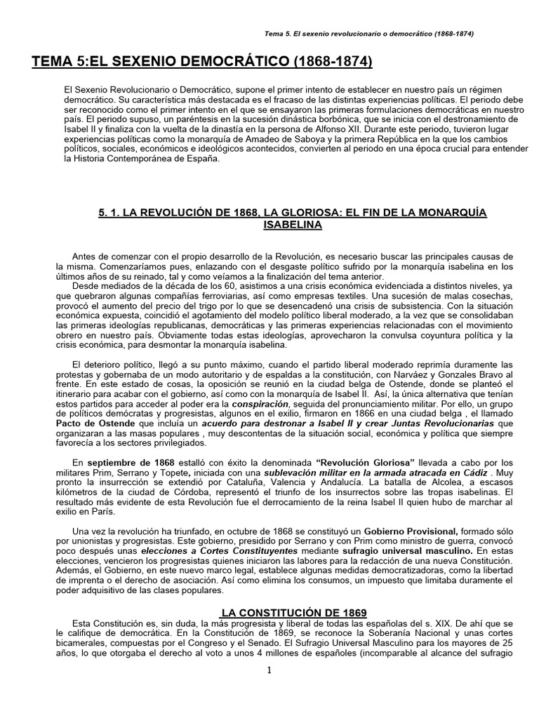 El Sexenio Democrático Español | PDF | Gobierno de españa | Política de españa