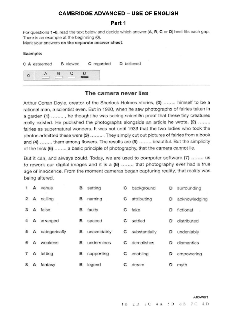 CAE Use of English 1 Camera Never Lies (EPnew1 T1) | PDF