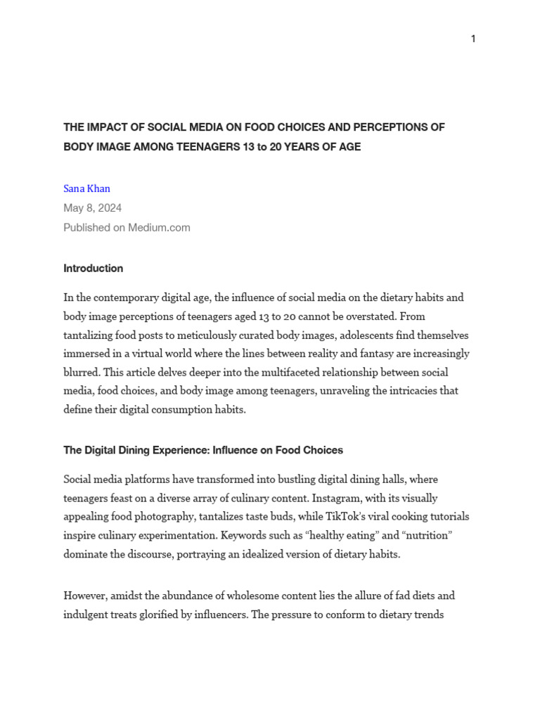 THE IMPACT OF SOCIAL MEDIA ON FOOD CHOICES AND PERCEPTIONS OF BODY ...