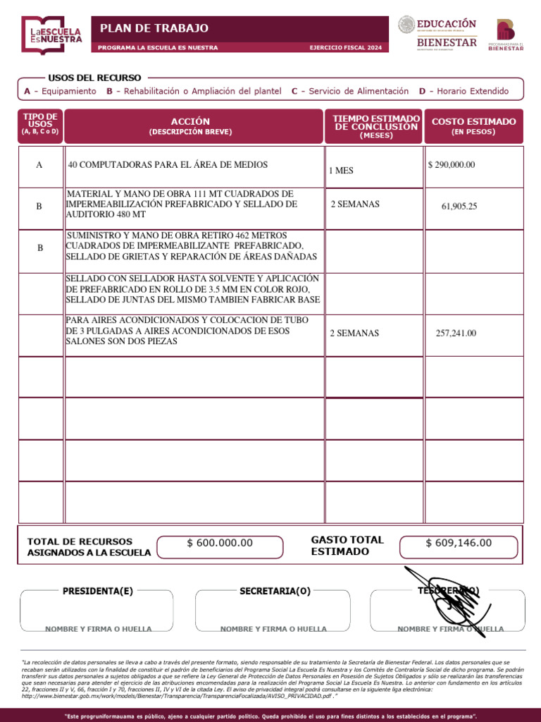 FORMATO - PLAN DE TRABAJO Bienestar | PDF