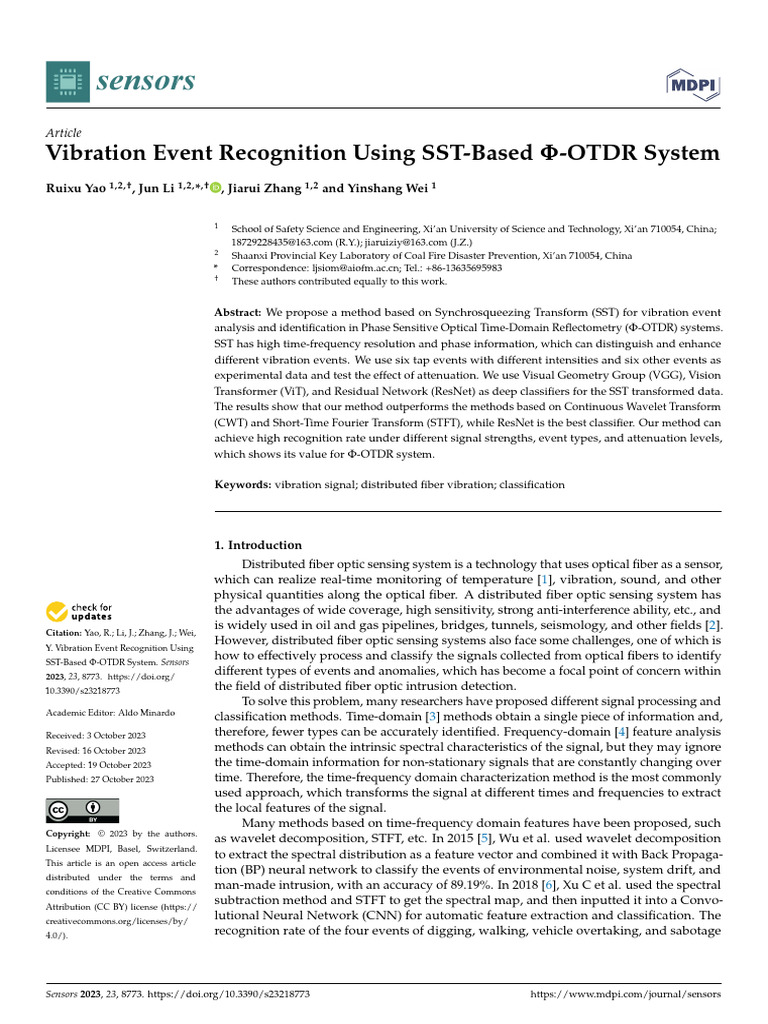 Vibration Event Recognition Using SST-Based F-OTDR System | PDF | Wavelet | Optical Fiber