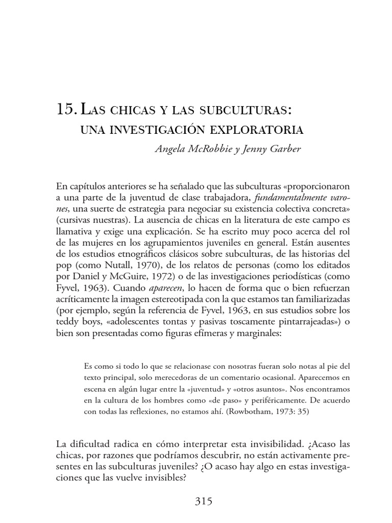 McRobbie Garber. Las Chicas y Las Subculturas | PDF | Hippie