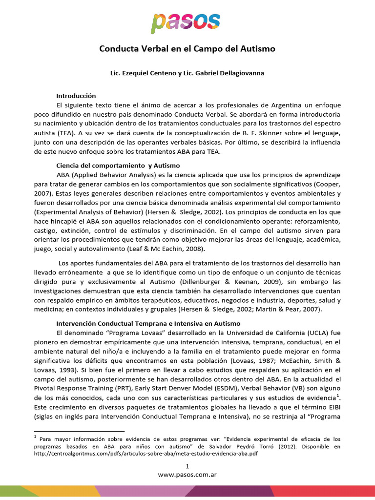 Conducta Verbal en el Autismo: Enfoque ABA | PDF | Espectro autista ...