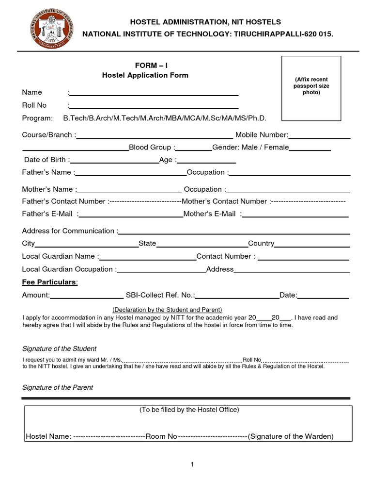 Hostel Accommodation Application Form | PDF | Affidavit