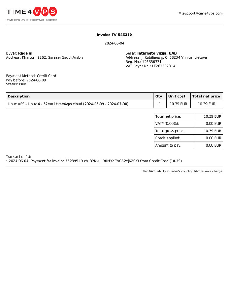 Linux VPS Invoice TV-546310 | PDF